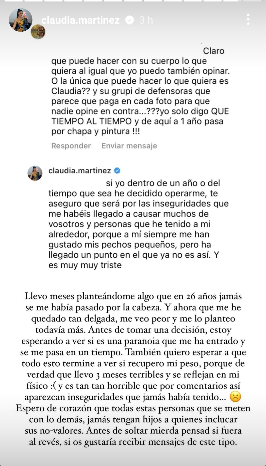 El guantazo de Claudia a los que se rien de sus pechos pequeños para ...