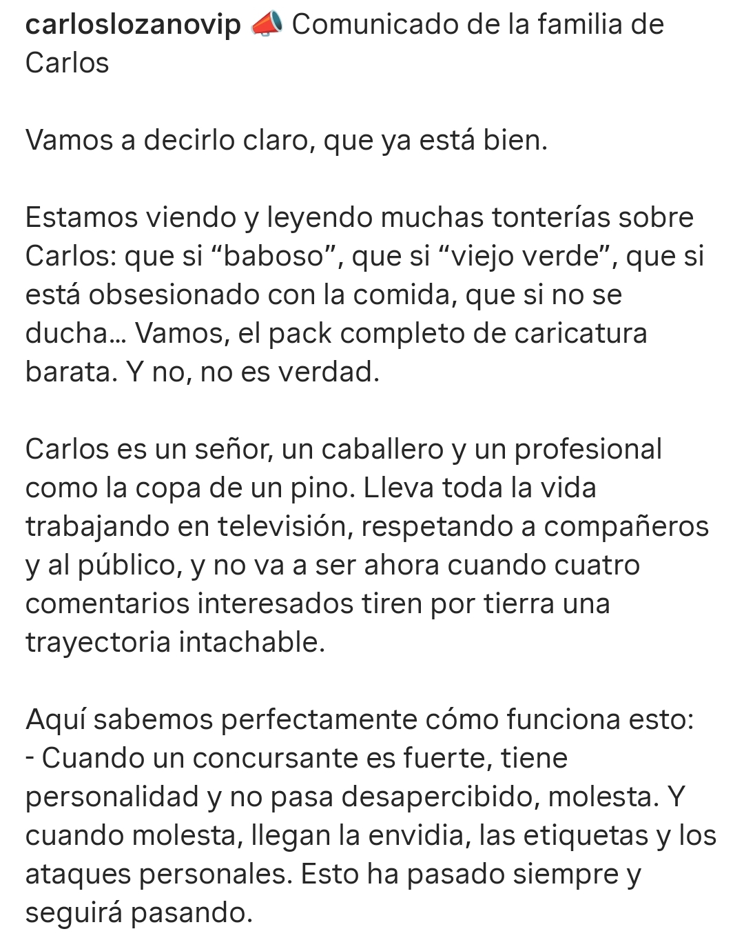 El comunicado de la familia de Carlos Lozano tras las graves ...